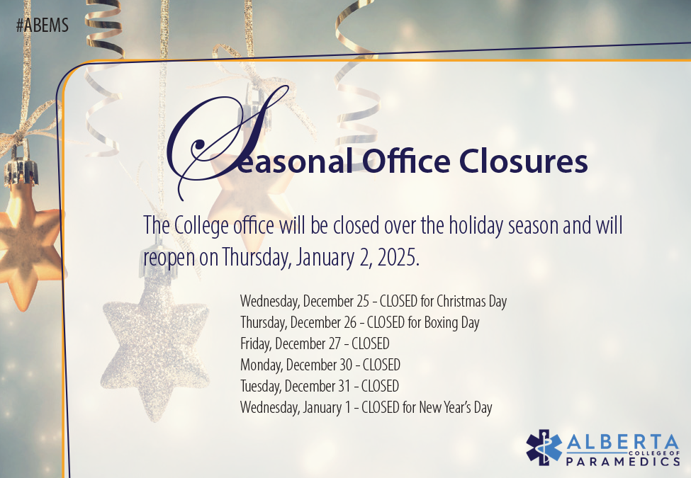 SEASONAL OFFICE CLOSURE – December 25 to January 1 – Alberta College of ...